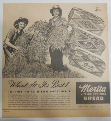 Merita Bread Ad: Wheat At It's Best ! from 1940's Size: 12 x 12 Inches ...