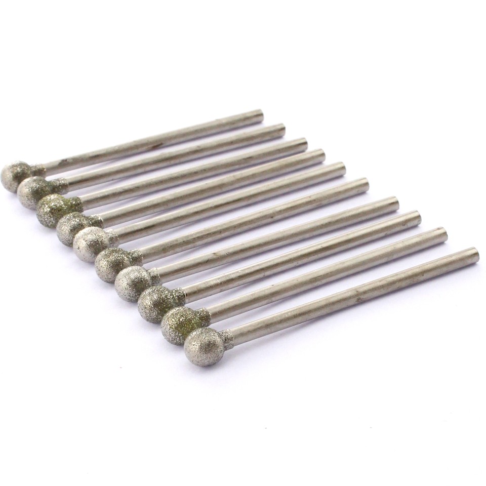 10Pcs 6mm Round Ball Diamond Burr Bits Shank 3mm Rotary Point Bit for ...