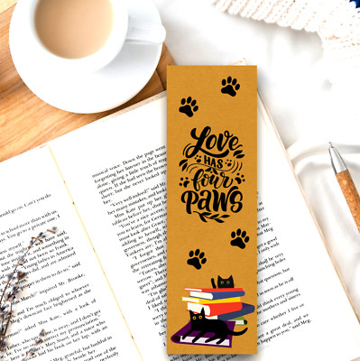 Bookmark cats with books paws and quote 6x2 handmade reader bookworm ...