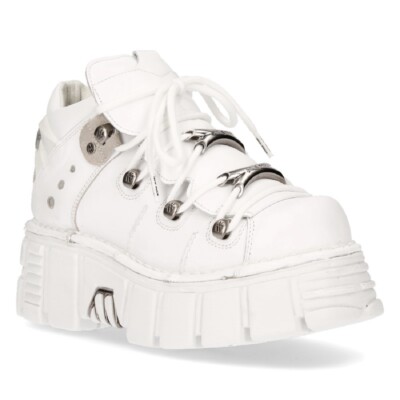 NEW ROCK 106N-S8 PLATFORM SHOES Metallic White Leather Biker Punk ...
