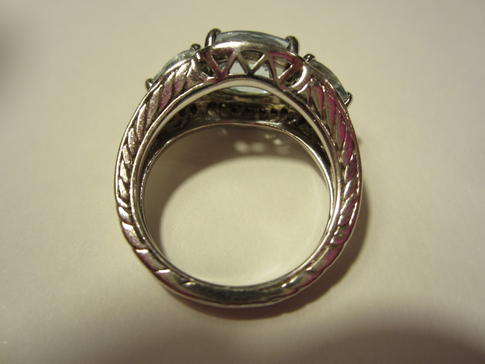 QVC , Genuine AQUAMARINE AND DIAMOND STERLING RING, SIZE 7, 6.3 GRAMS ...