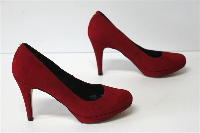 Minelli Court Shoes Red Velvet Dark Lined Leather T 3… - Gem