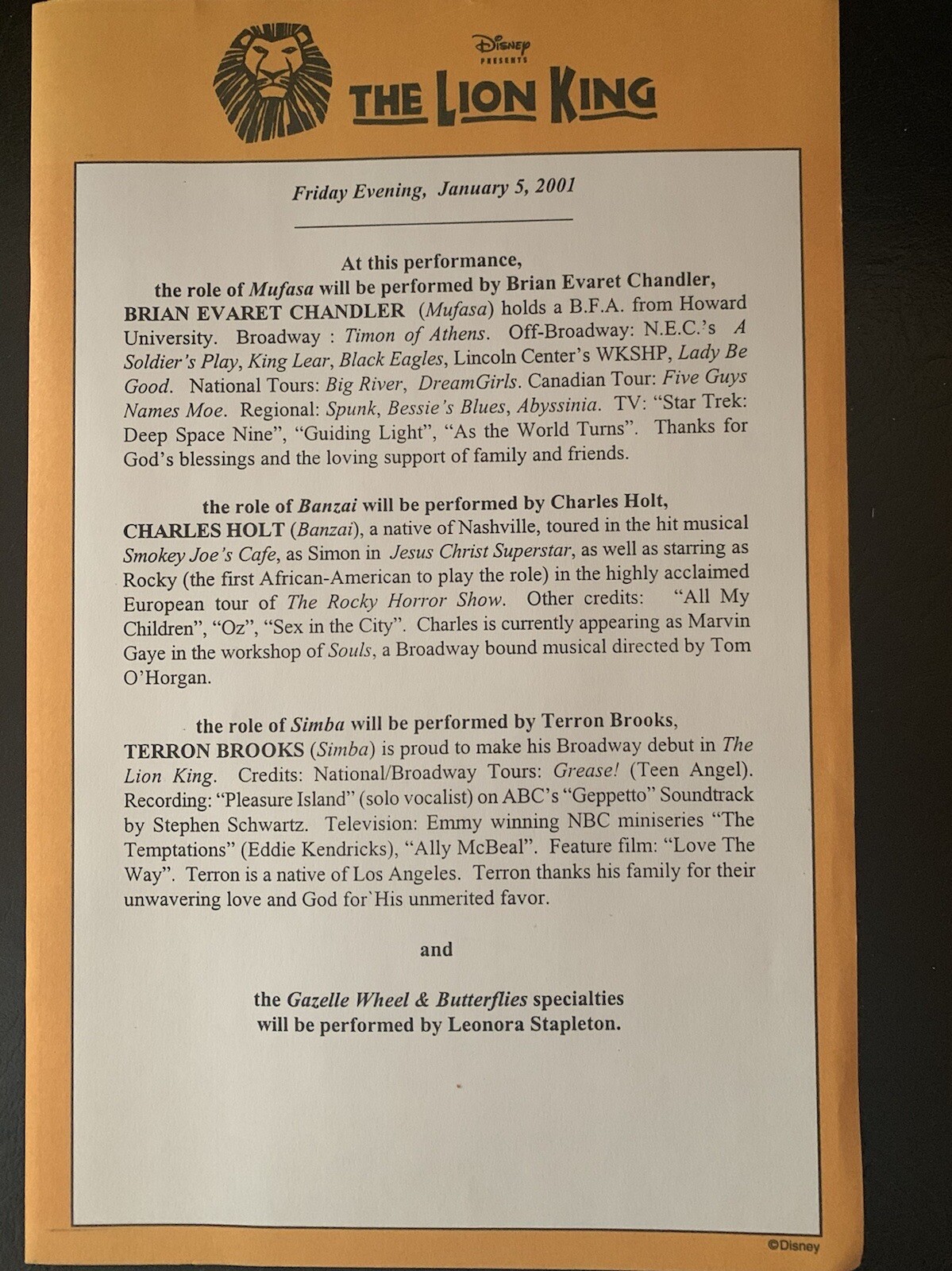 The Lion King Playbill (Stagebill) Broadway - January 2001 w/insert | eBay