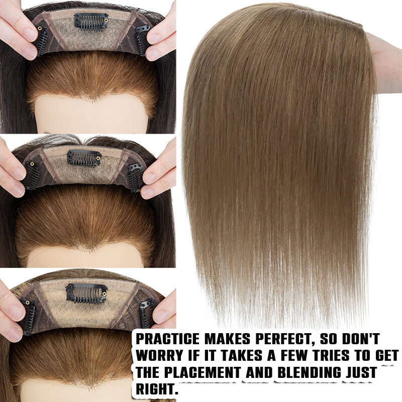 CLEARANCE Women Human Hair Topper with Bangs / Parting Clip In Real ...