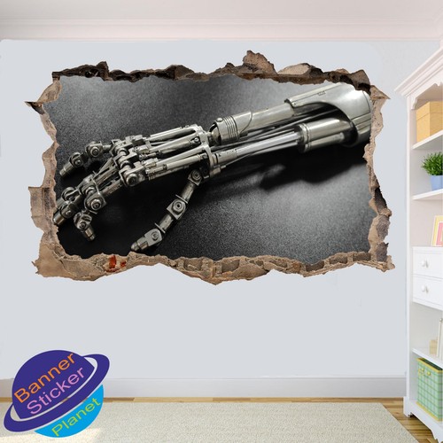 ROBOTIC HAND TERMINATOR WALL STICKER 3D SMASHED ROOM DECORATION DECAL ...