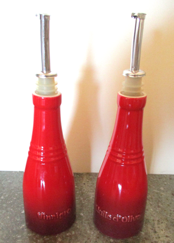 Set of LE CREUSET Oil and Vinegar CRUETS CERISE OMBRE RED EUC | eBay