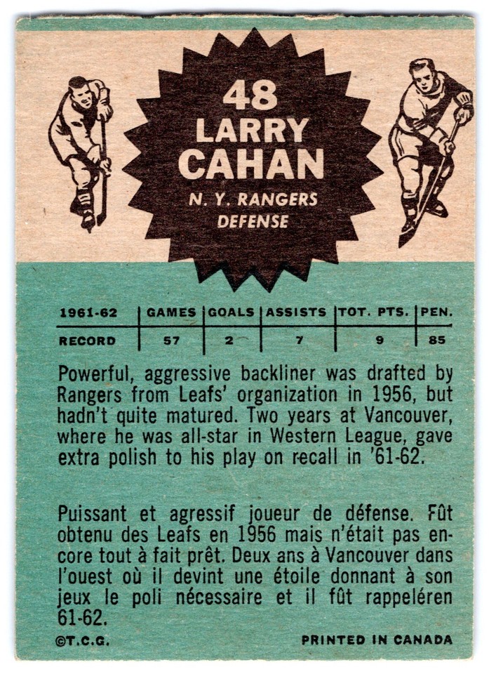 LARRY CAHAN 1962-63 TOPPS 62-63 NO 48 EX 44919 | eBay