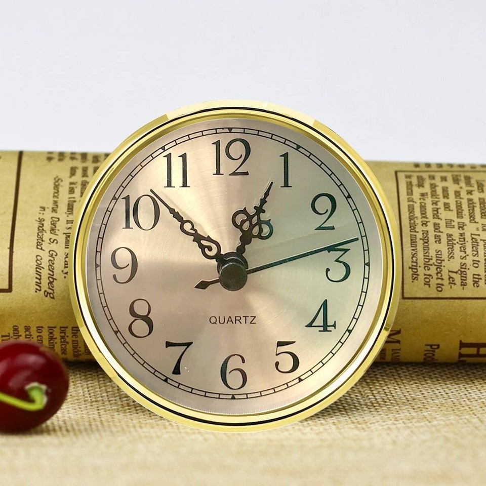 Insert Mini Clock Analog Round Quartz Battery Powered Plastic Gold 3.5 ...