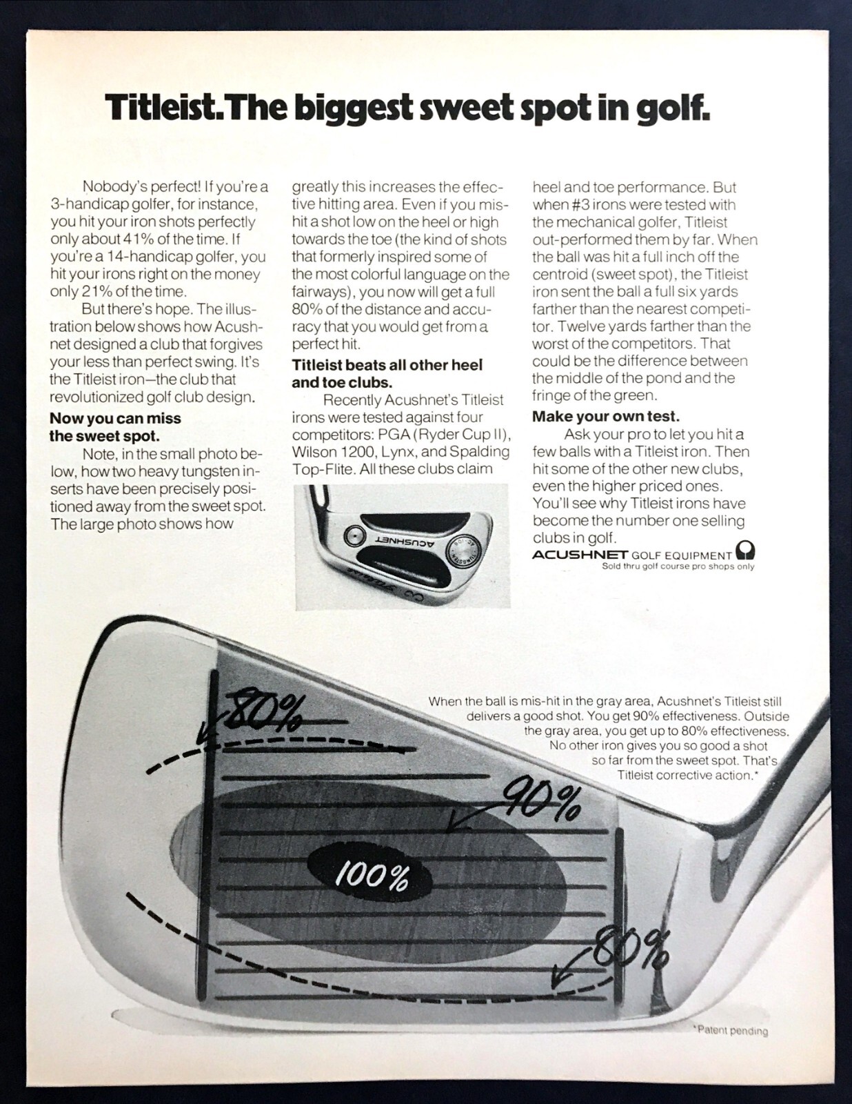 1974 Titleist Golf Iron Club photo Biggerst Sweet Spot in Golf vintage ...