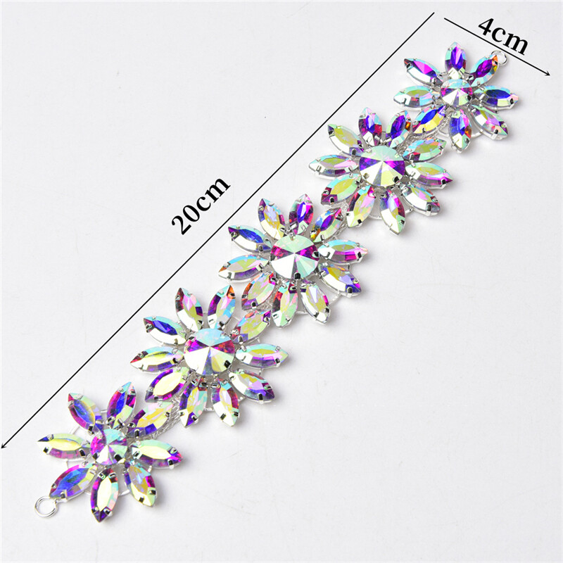 1X Flower Diamante Rhinestone Crystal Trimming Chain Patch Sewing DIY ...