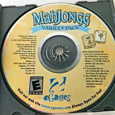 MahJongg Variety Pack - eGames (CD Rom PC, 2002) Windows 95/98/ME/2000/XP 743999126701| eBay