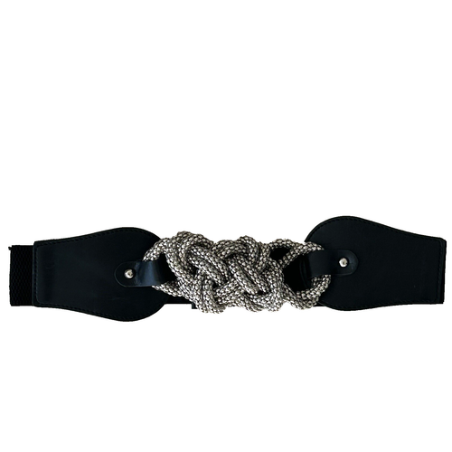 Statement Belt Black Stretch Silver Beaded Embellishment Size Small ...