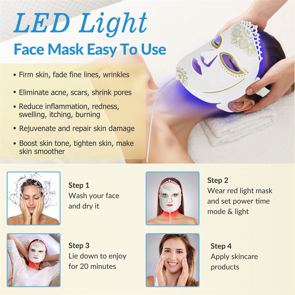 7in1 LED Light Therapy Mask,360 LEDs Beauty Skin Care Mask for Skin ...