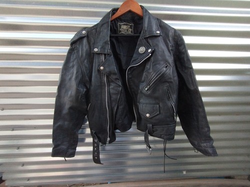 Vintage "First" leather Motorcycle Biker Jacket Harley style distressed ...