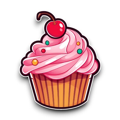 Cute Pink Cupcake Food Vinyl Sticker Decal Car Laptop Scrapbook ...