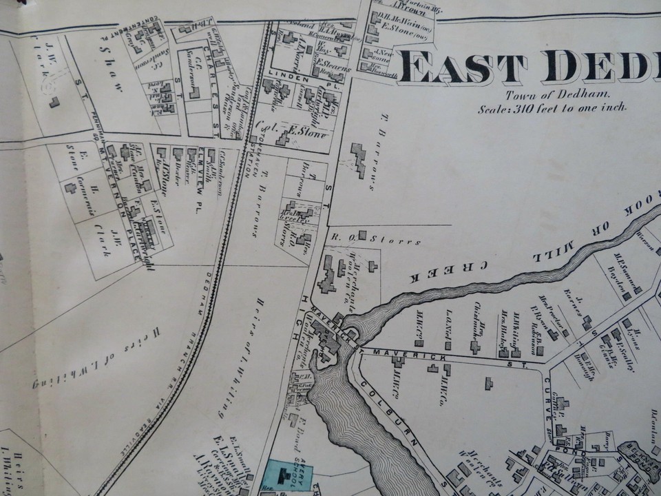 East Dedham Norfolk County Massachusetts 1871 detailed city plan map | eBay
