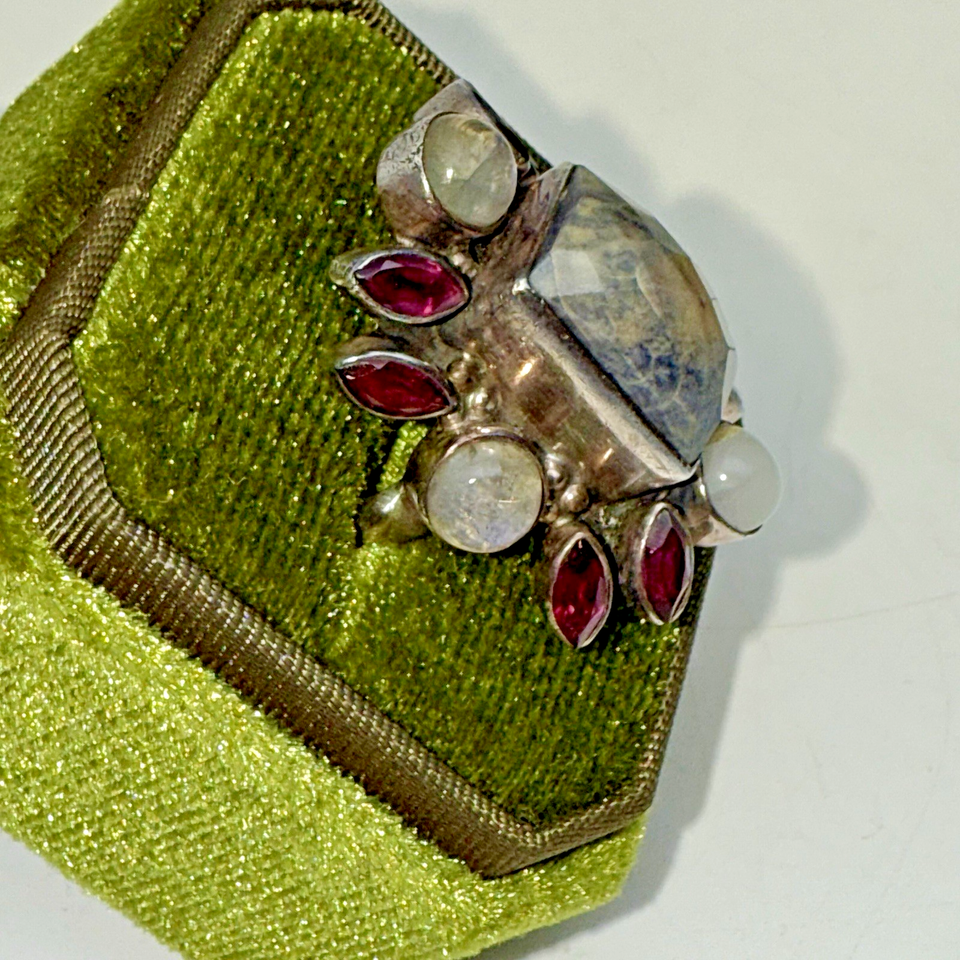 Vintage 925 Nicky Butler India garnet moonstone lapis ring size 6.75 ...