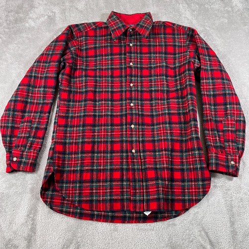 Pendleton Wool Plaid Shirt Mens Medium Red Loop Collar Long Sleeve VTG 60/70s | eBay