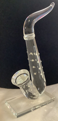 Oleg Cassini Crystal Cut Glass 6.5” Tall Saxophone Paperweight Signed ...