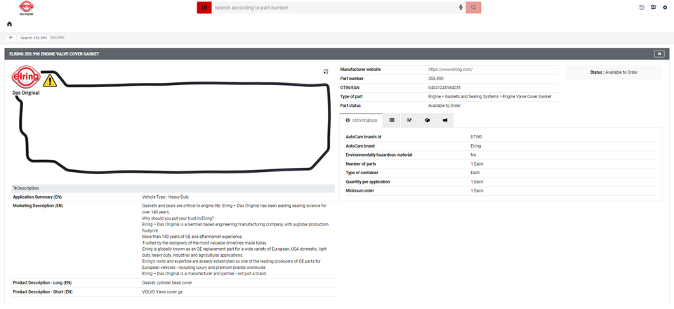 Valve Cover Gasket For Volvo D12 21123014 ELRING MADE IN GERMANY | eBay