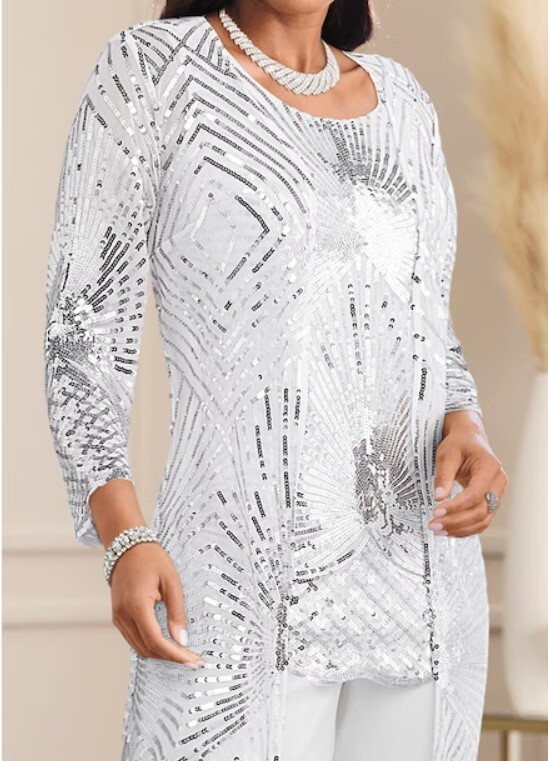 Size L Ashro White Silver Formal Wedding Mapenzi Embellished 3Pc Pant ...