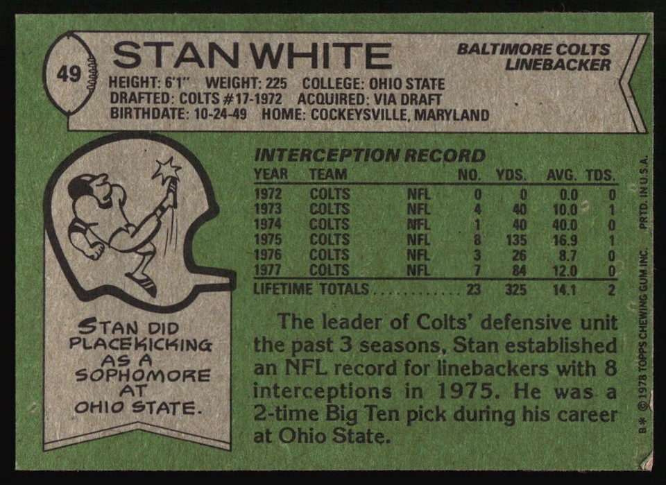 1978 Topps Stan White #49 Baltimore Colts | eBay