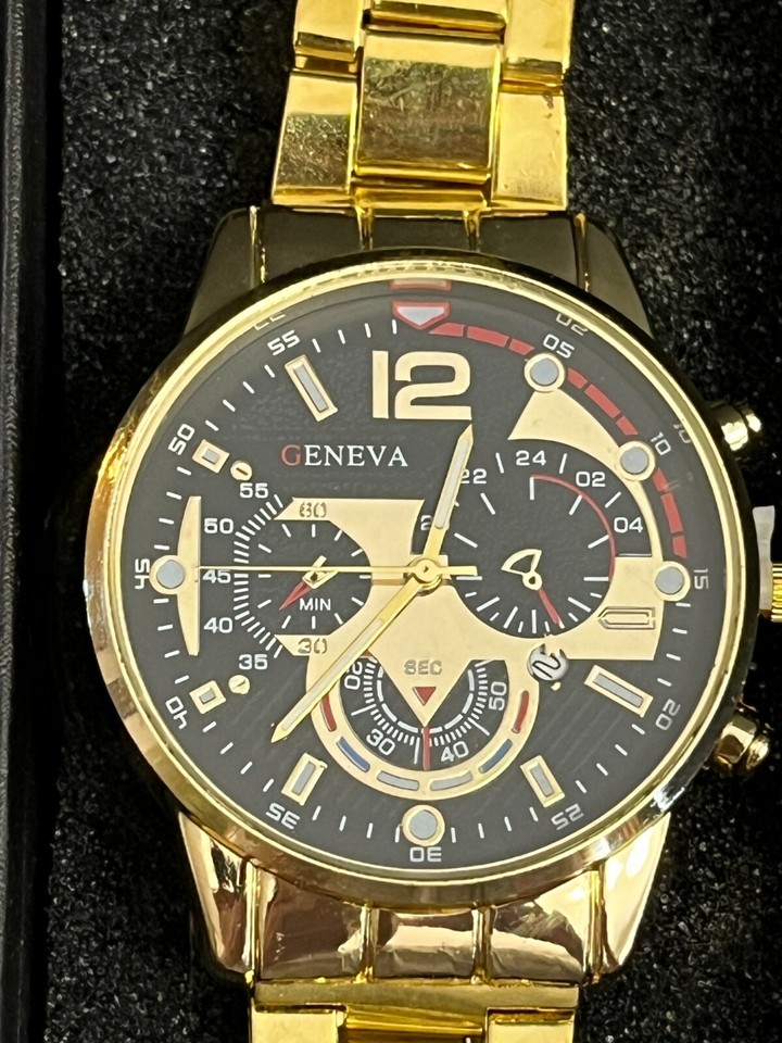 SHARP MEN'S GOLD TONE WRIST WATCH BLACK/GOLD DIAL FAST FREE SHIPPING ...
