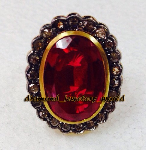 Stunning 14.02ct Rose Cut Diamond Ruby Studded Silver Vintage Style ...
