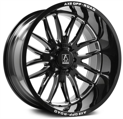 24x12 Gloss Black Milled Axe Off Road Hades Rims Wheels 6x135 6x139.7 ...