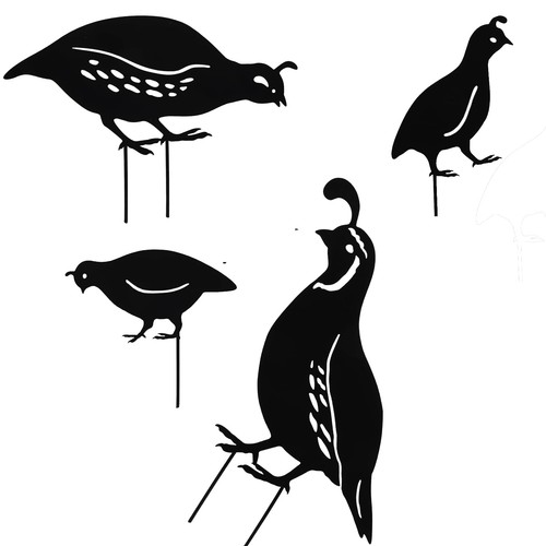 4 Pieces Outdoor Statues Yard Art Garden Quail Stake Bird Metal Birds ...