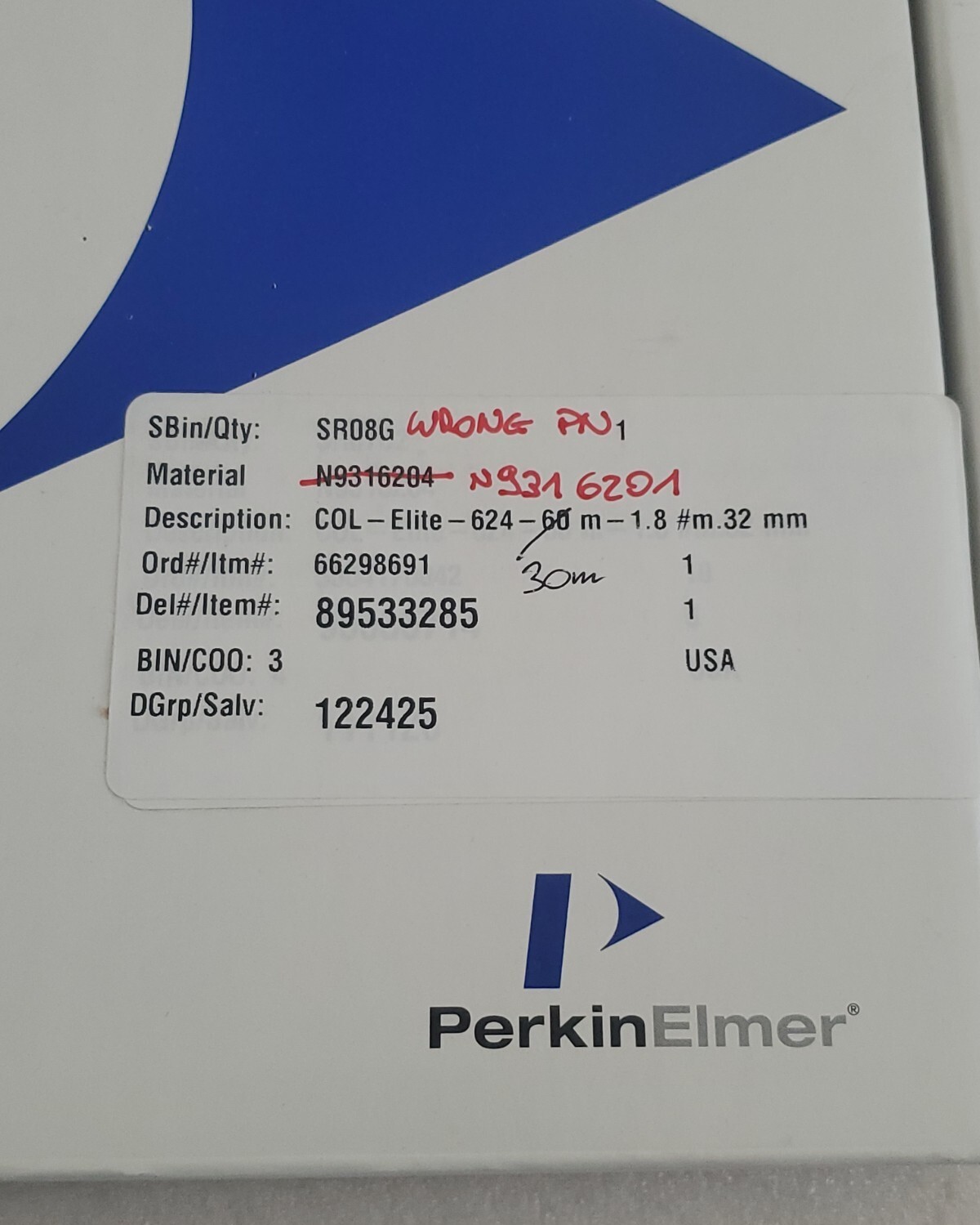 *NEW* Perkin Elmer N9316201 GC-Column Elite-624 30m 0.25mmID 1.4 DF ...