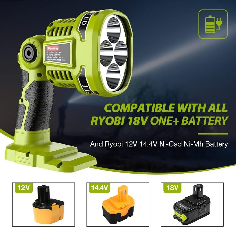 1120LM LED Work light Flashlight For RYOBI 18V Spotlight Cordless ...