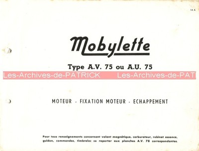 MOTOBECANE MOBYLETTE AV 75 AU : Feuilles isolées (pièces détachées ...