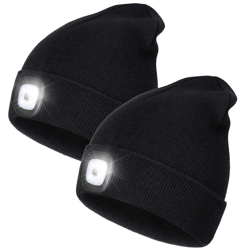 1-3Pc Unisex LED Beanie Hat Light Rechargeable Winter Warm Knitted ...