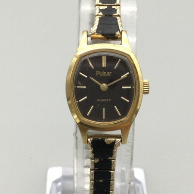 Vintage Pulsar Watch Women 18mm Gold Tone Black Stretch Band New ...