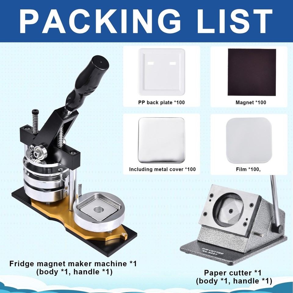 50mm 2inch Square Fridge Magnet Making Machine Kit + 100 Sets Magnet ...