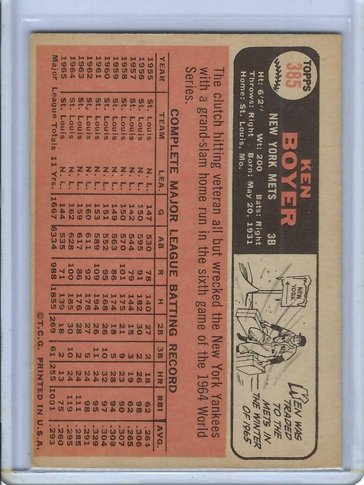 1966 TOPPS NEW YORK METS KEN BOYER # 385 | eBay