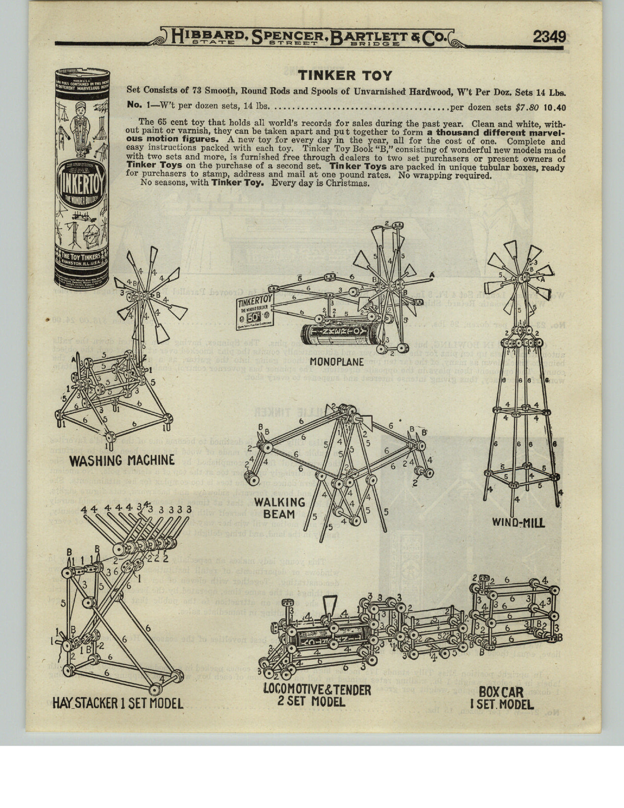 1919 PAPER AD Tinker Toy Toy Play Pins Tinkerpins Game Miss Tillie ...