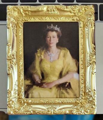 DOLLHOUSE MINIATURE GOLD FRAME ART PORTRAIT1954 QUEEN ELIZABETH Repro ...