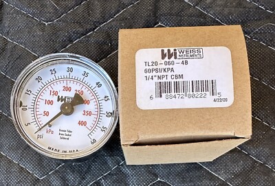 Weiss TL20-060-4LB Pressure Gauge 0-60 PSI 1/4" NPT Valve 0-60 Lbs | eBay