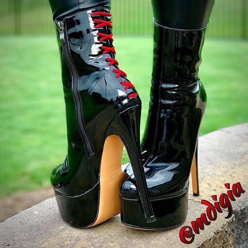 Womens Platform Stilettos High Heel Patent Leather Ankle Boots Zip up ...