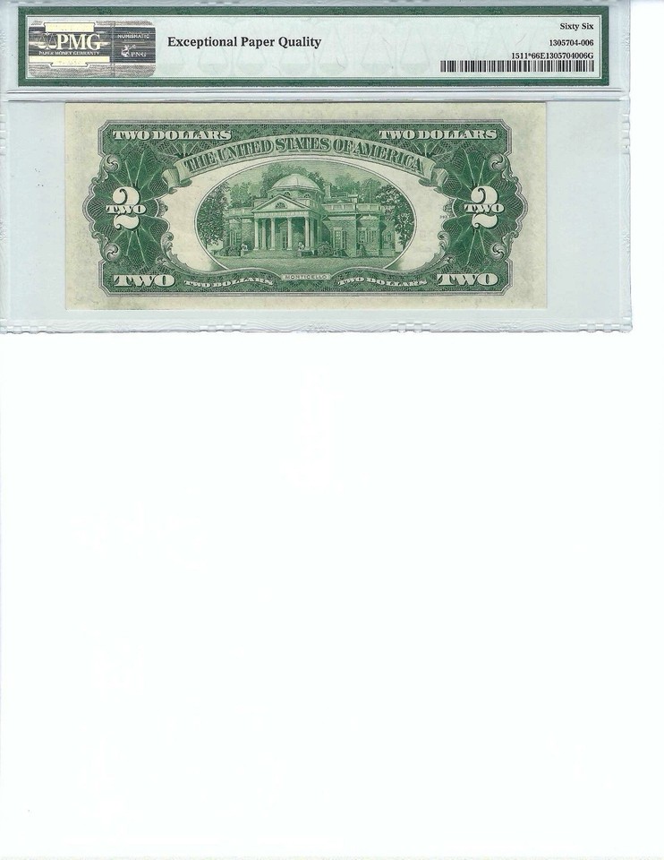 1953 $2 Legal Tender FR1511* PMG 66 EPQ, Red Seal * Note S/N *03309797A ...