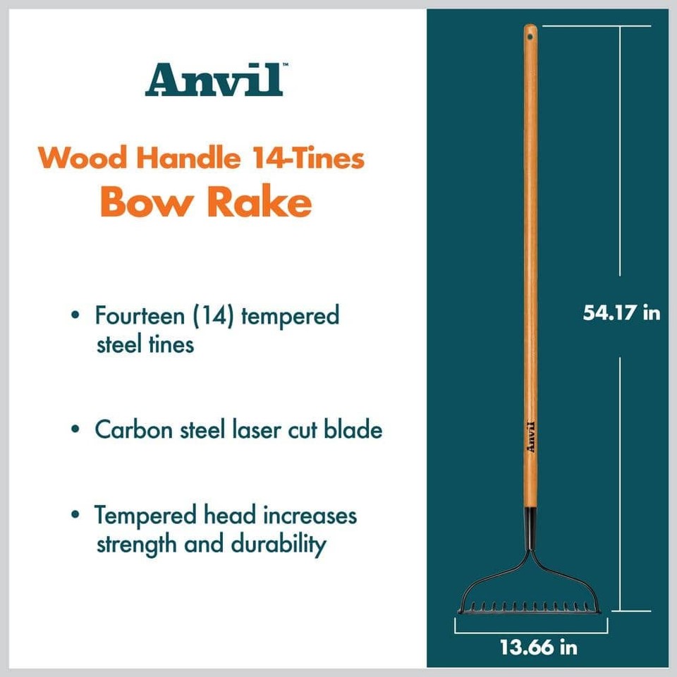 47 In. Wood Handle Coated Steel Garden Bow Rake Wood Handle Welded ...