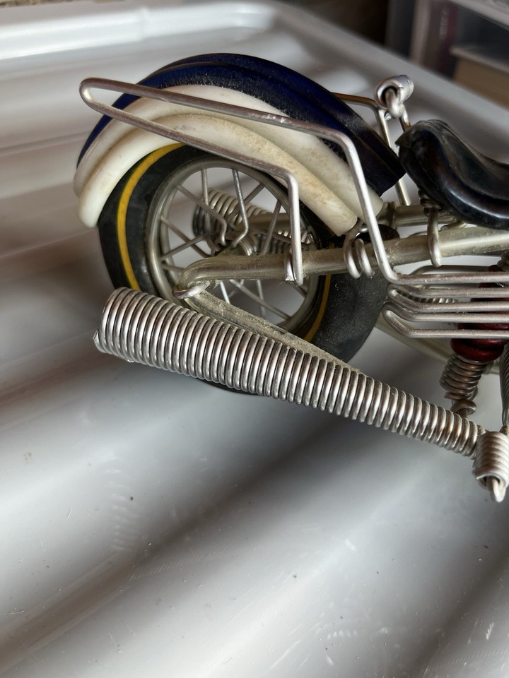 Handmade Wire Art Harley Motorcycle Sculpture – Blue & White ...
