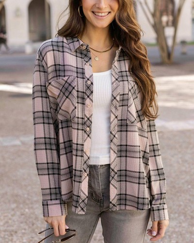 Grace And Lace Favorite Button Up Plaid Blush/black Plaid | eBay
