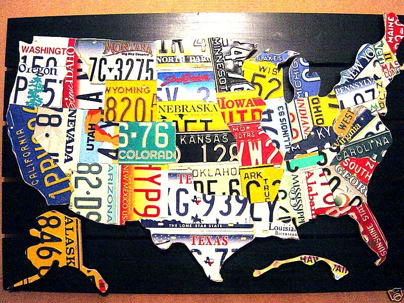 3D-USA LICENSE PLATE MAP ART -METAL WALL ART- ALL 50 STATES- (Pub Bar ...