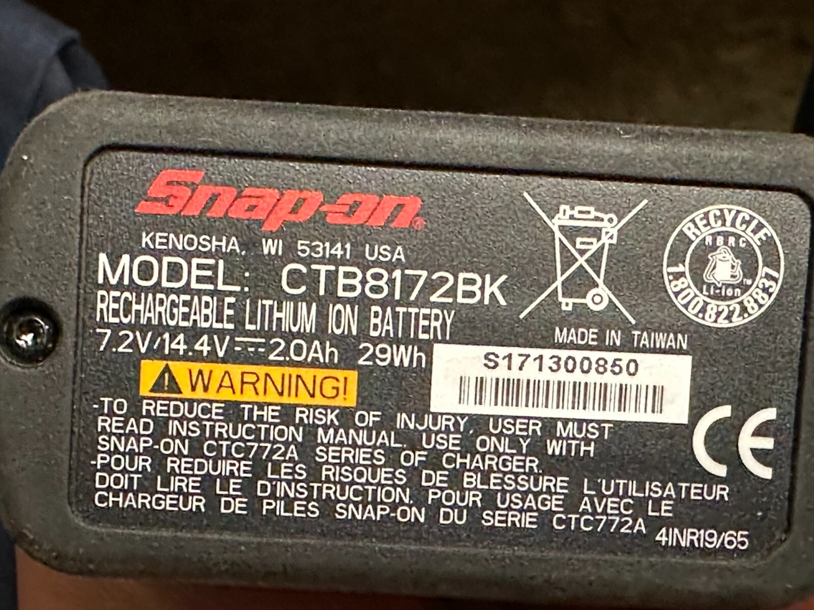 Snap-on Lithium Battery 14.4v CTB8172 Barely for sale online | eBay