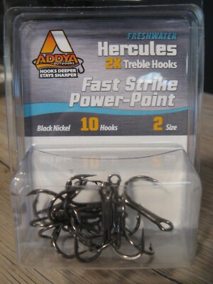 10 Addya 2X Hercules Treble Hooks A402--BN Black Size 2 Fast Strike ...