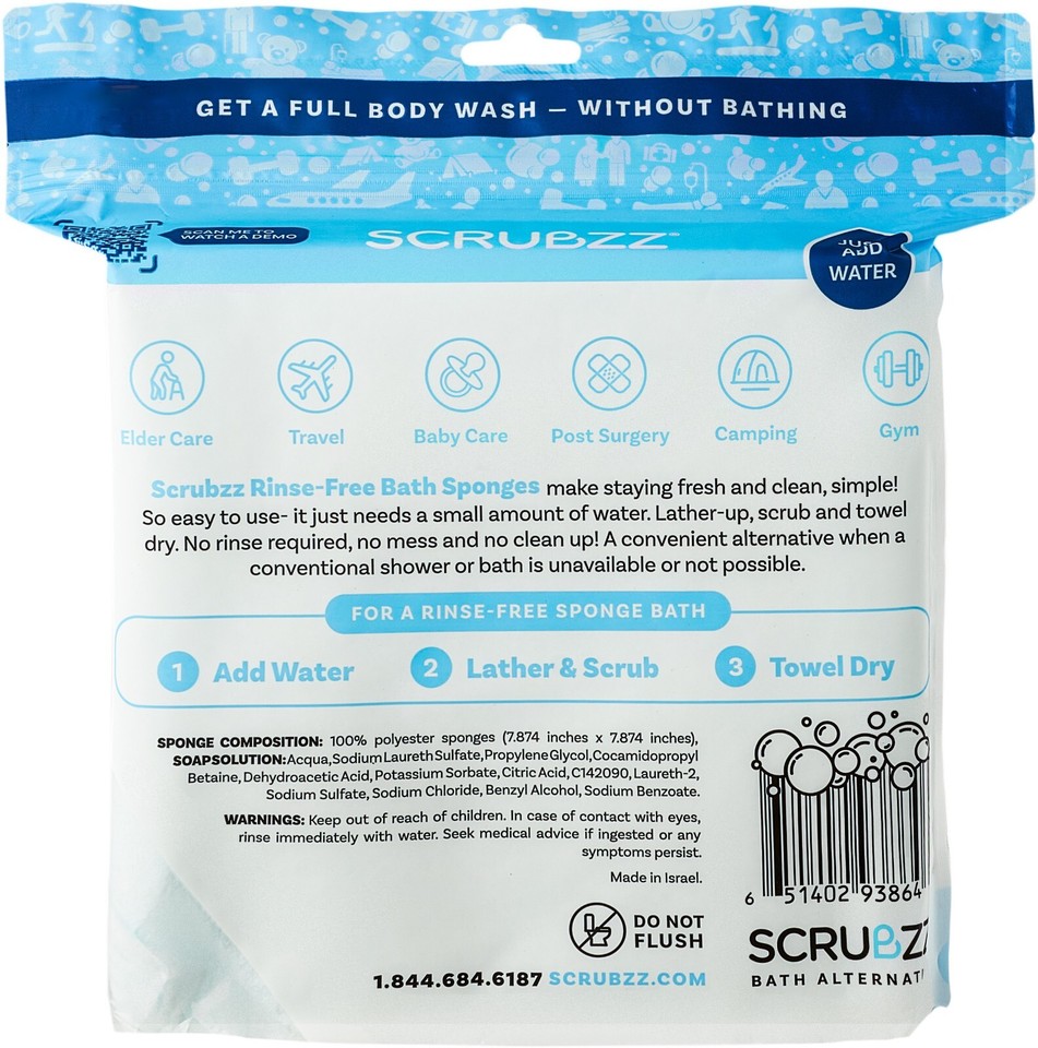 Scrubzz Disposable Rinse Free Bathing Sponges - Unscented, 200 Count | eBay