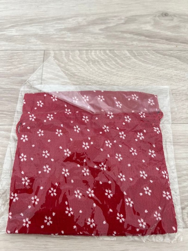Japanese Chirimen Drawstring Pouch Red Sakura Pattern Kinchaku Bag ...